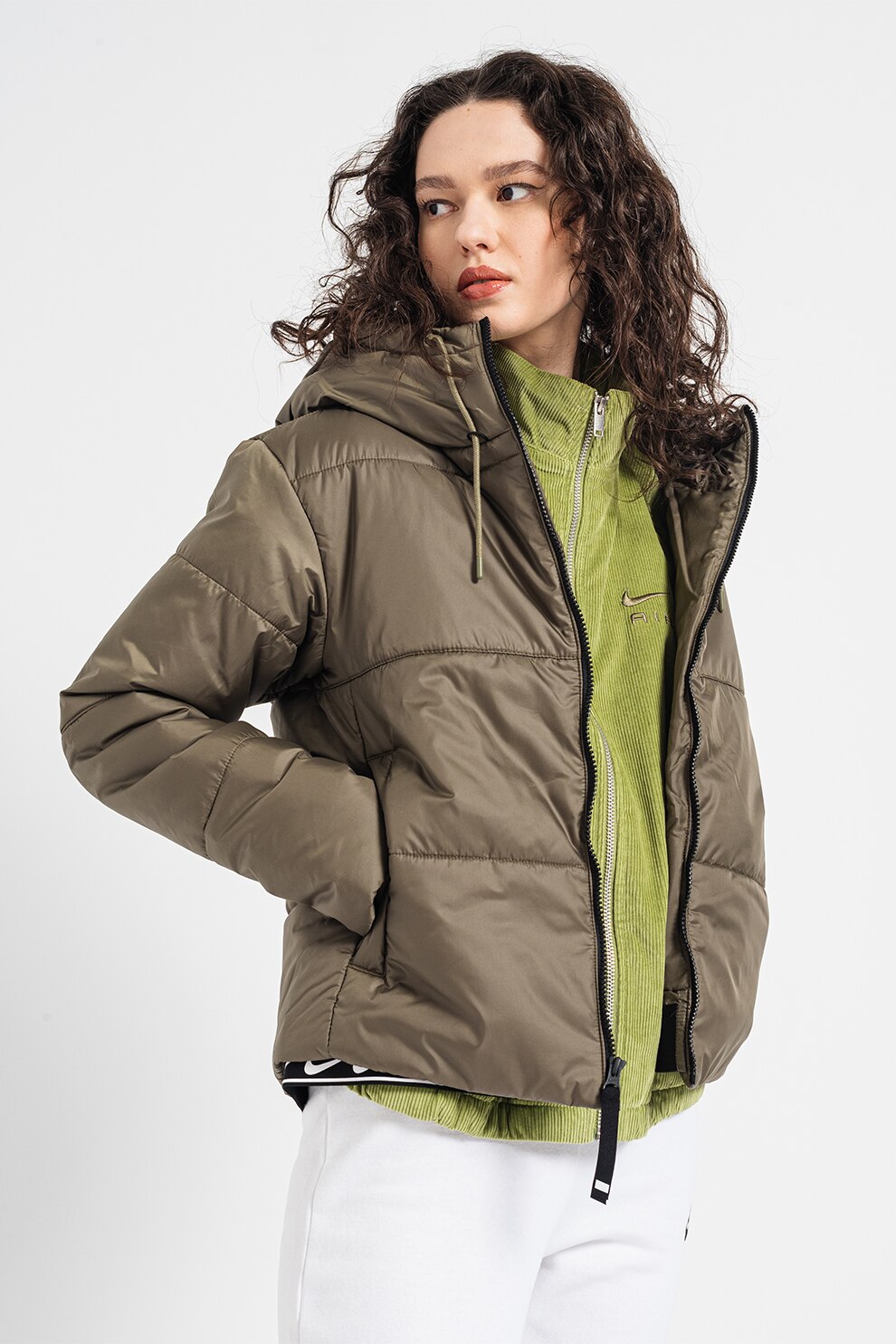 Nike, Geaca cu tehnologie Therma-Fit si gluga Repel, Verde deschis, M ...