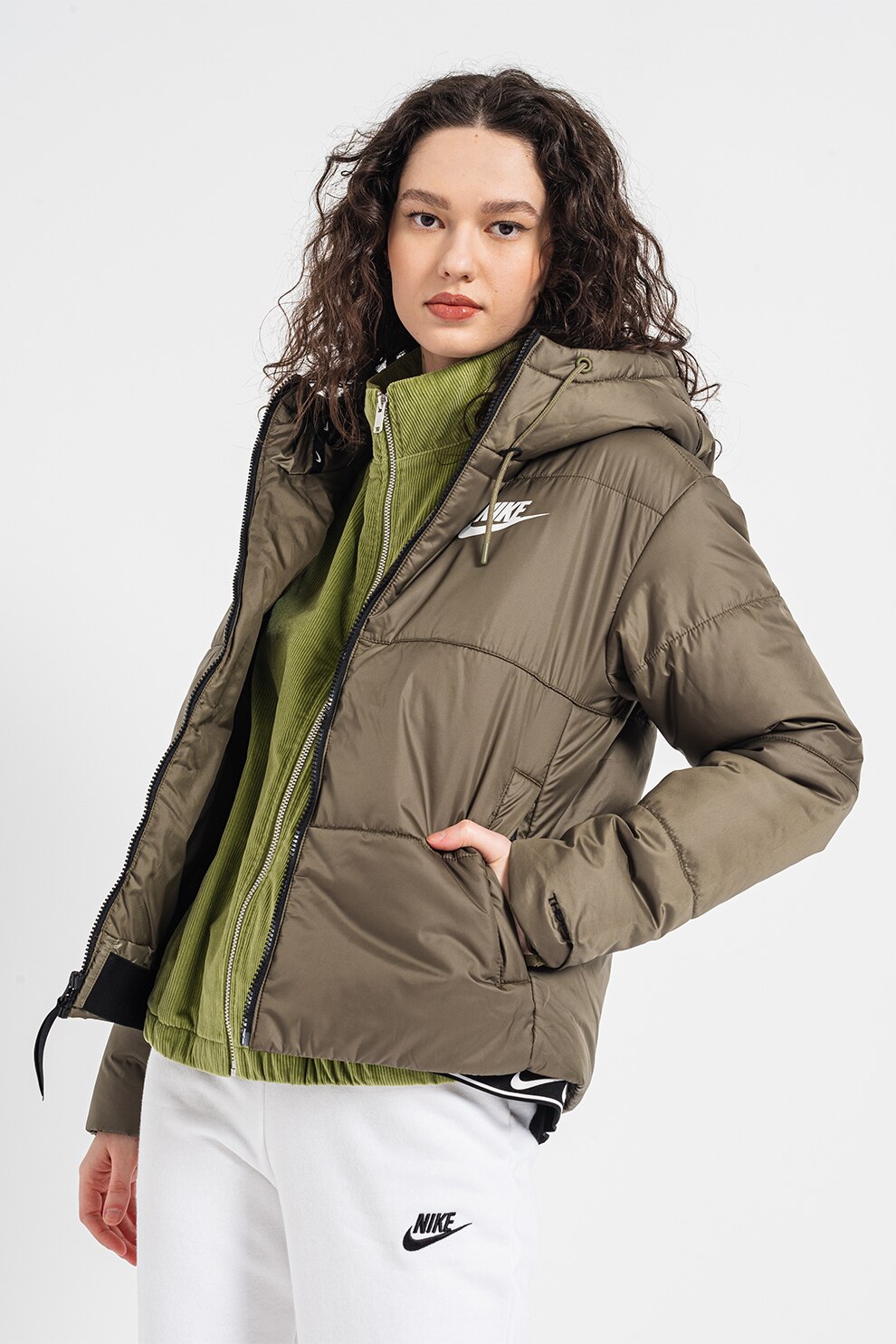 Nike, Geaca cu tehnologie Therma-Fit si gluga Repel, Verde deschis, M ...