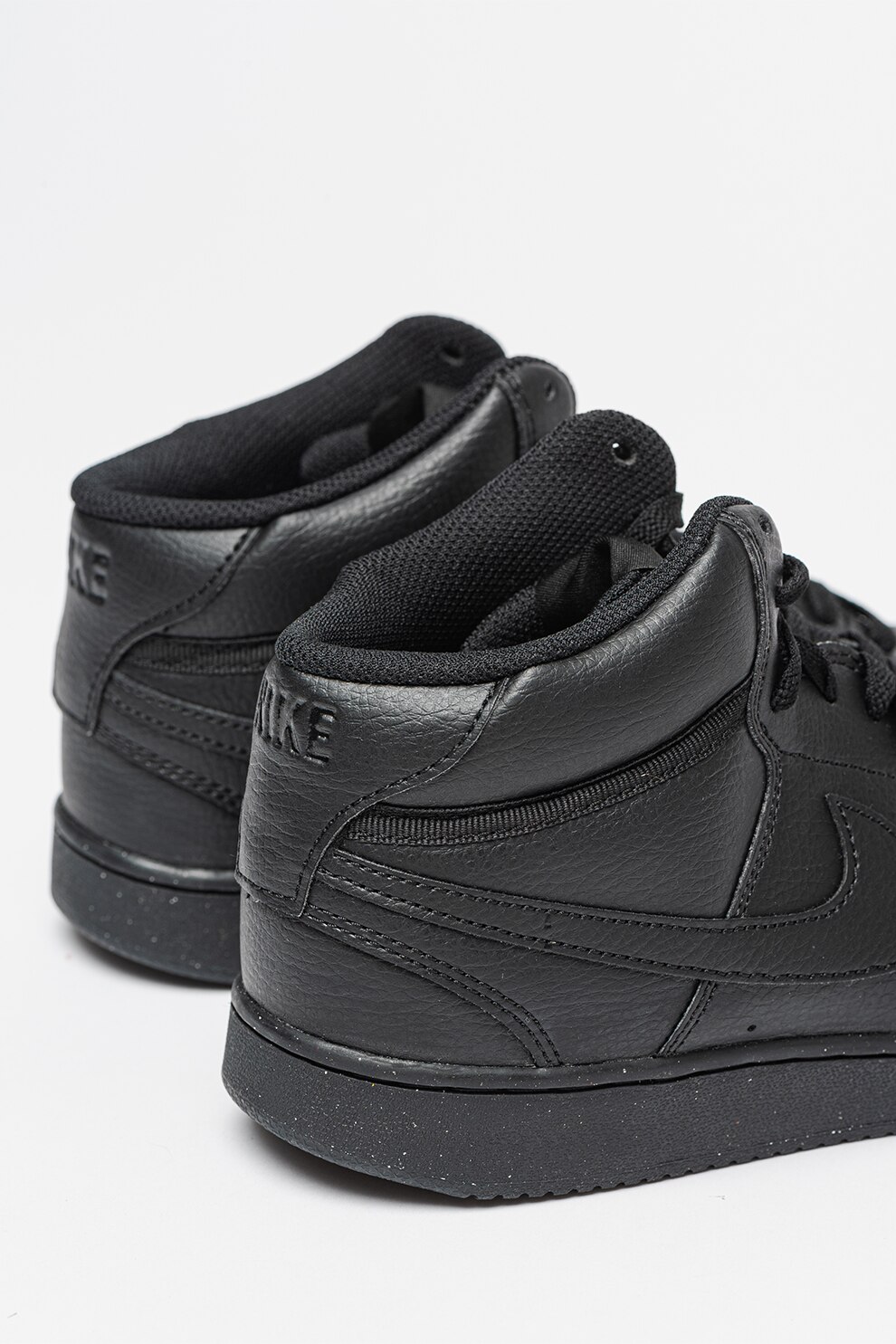 Nike, Pantofi sport mid-high cu insertii de piele Court Vision, Negru ...
