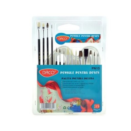 Set 15 Pensule, Daco, cu paleta acuarele, negru/gri - eMAG.ro