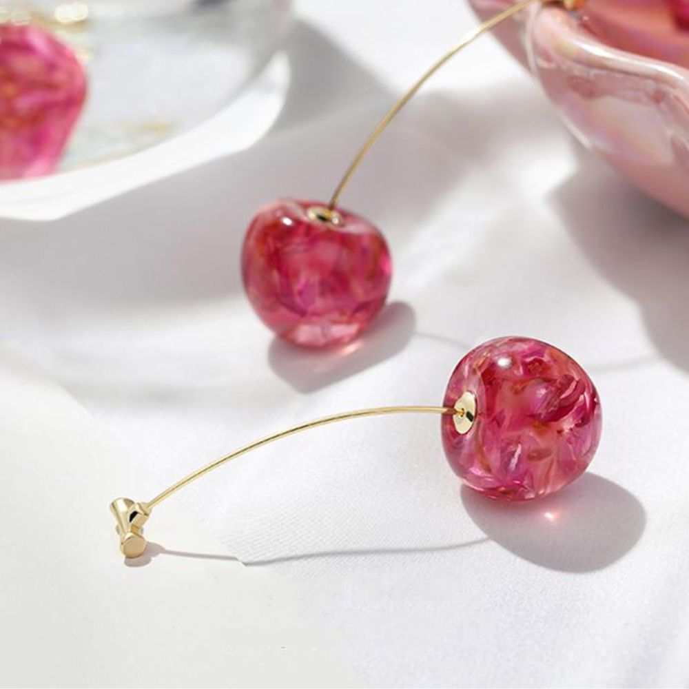 Cercei Cherries, model cirese roz aprins, transparent cu insertii ...