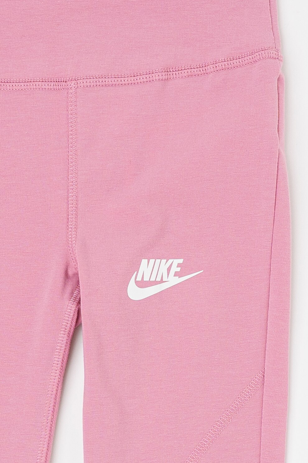 Nike, Colanti cu talie inalta si logo Favourites, Roz pastel, 156-166 ...