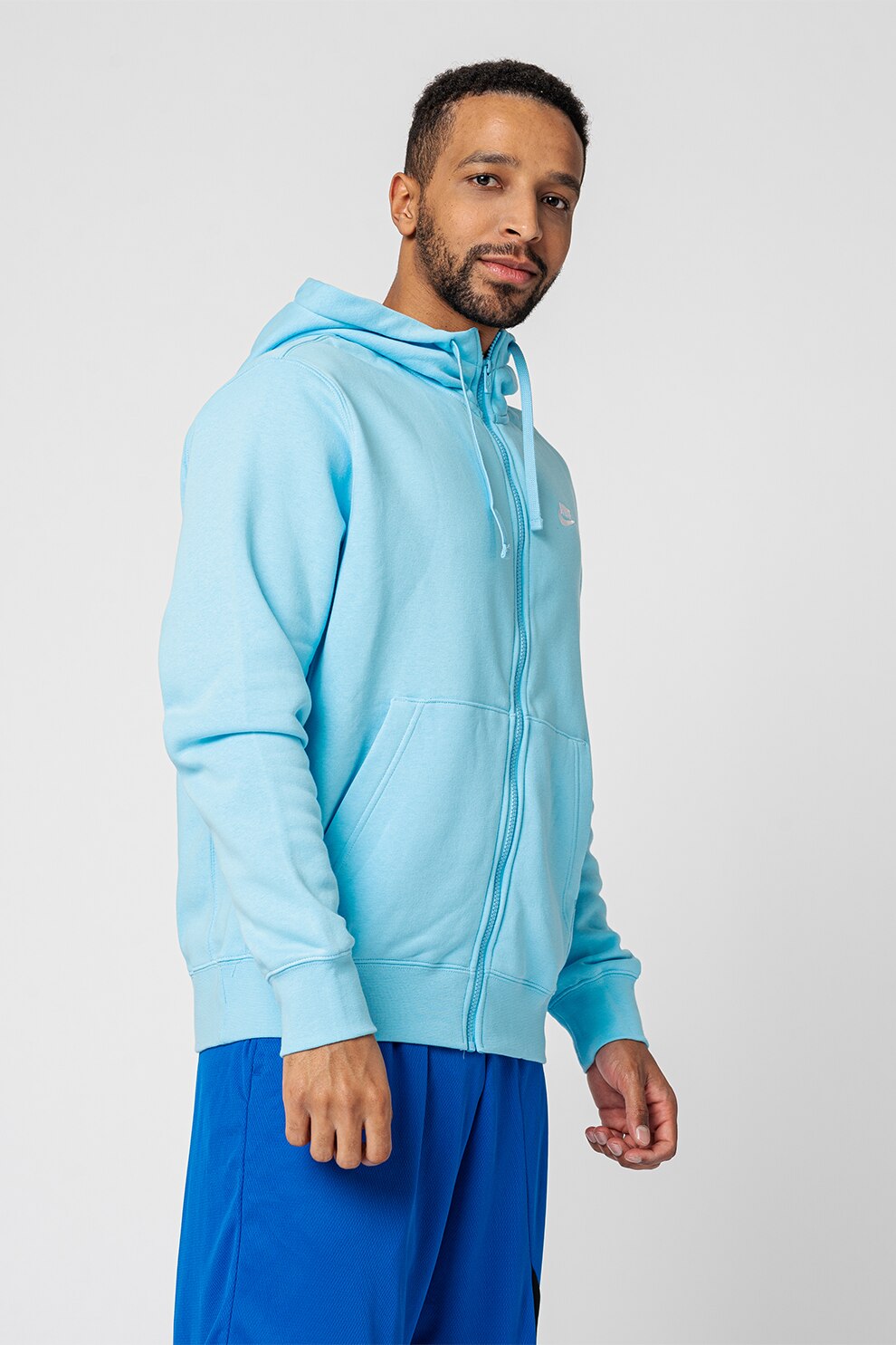 Nike, Hanorac cu fermoar si broderie logo Sportswear Club, Albastru, S ...