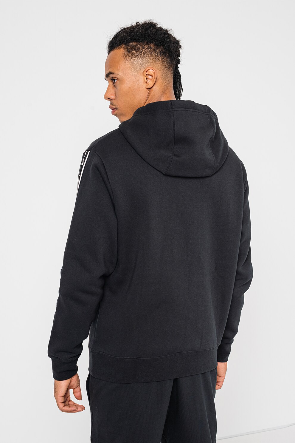 Nike, Hanorac cu snur si segmente laterale cu logo, Alb, Negru, L - eMAG.ro