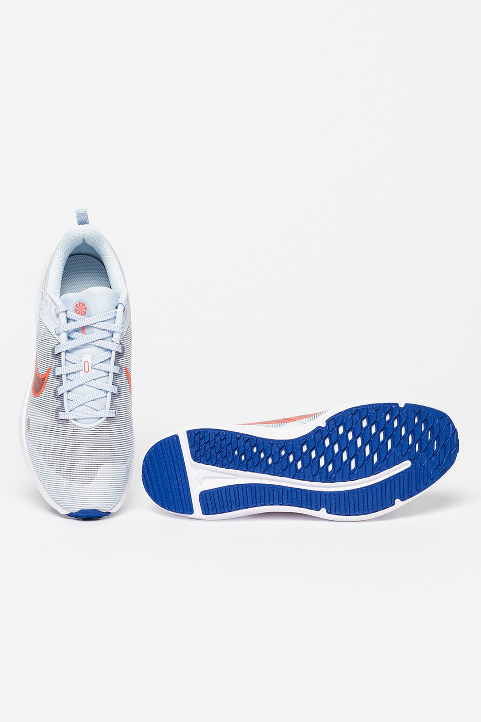 Nike, Текстилни обувки Downshifter 12 за бягане с лого, Светло сив ...