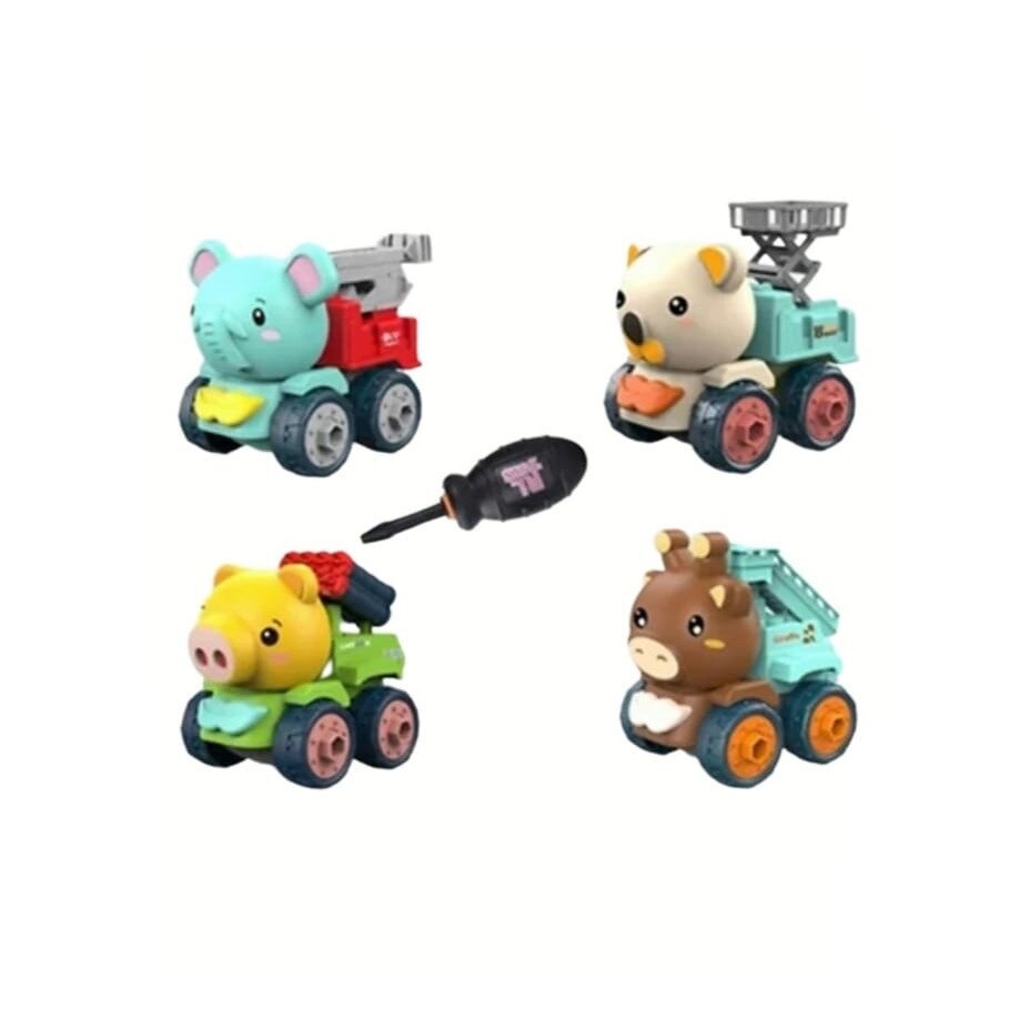 Set 4 Masinute cu surubelnita, Animal Assembled Car Series, multicolor ...