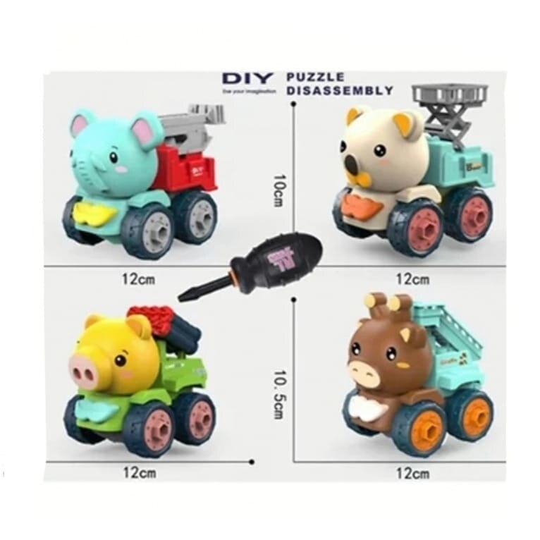 Set 4 Masinute cu surubelnita, Animal Assembled Car Series, multicolor ...