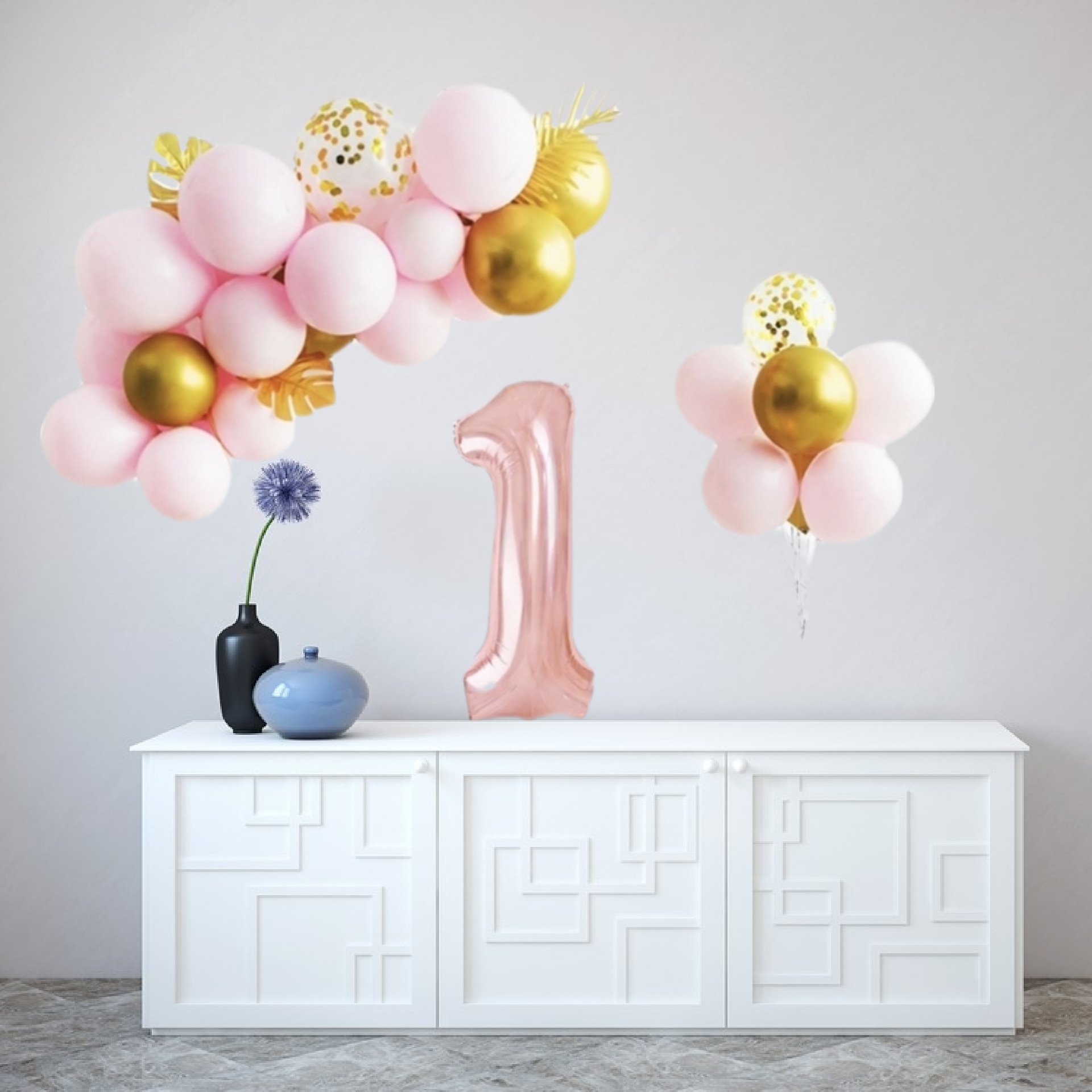 Kit aranjament din baloane, cifra 1, roz/auriu - eMAG.ro