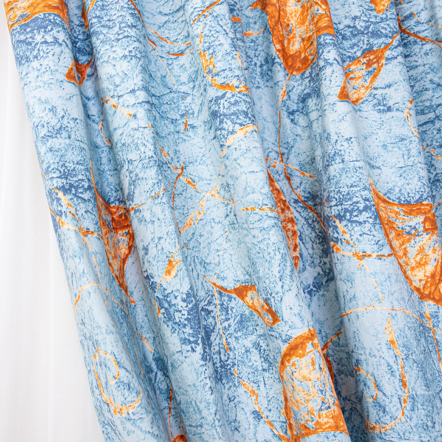 Set 3 piese, draperii 2x140x180cm Hiko Nostalgie Leaf bumbac albastru ...