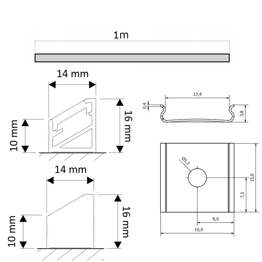 Set Profil de Colt Aplicat din Aluminiu Anodizat pentru Benzi LED Opal ...