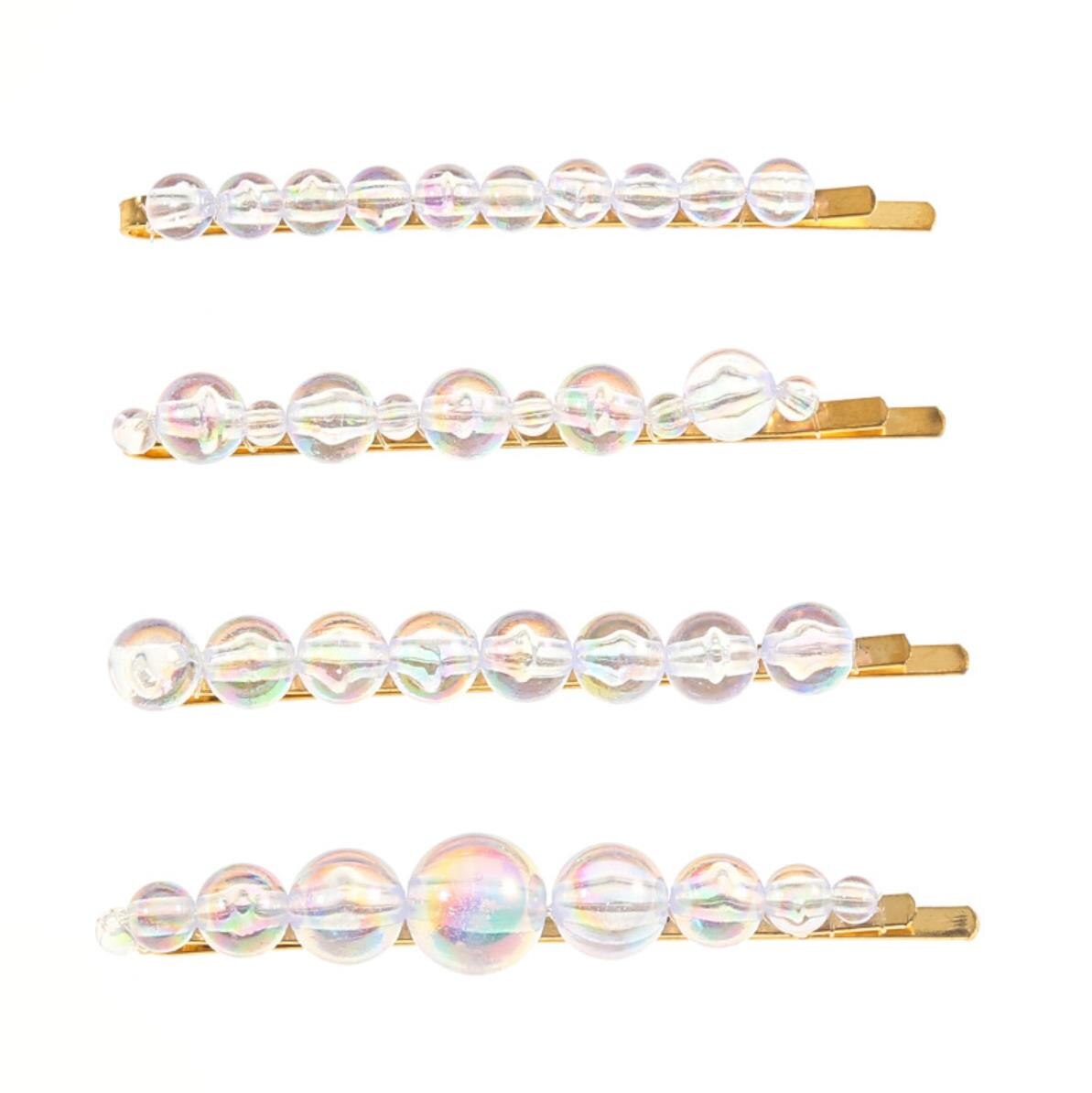 Set 4 agrafe de par, Model cu perle, Meta, Auriu/Alb - eMAG.ro