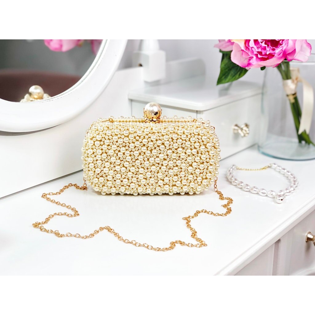 Poseta clutch aurie cu perlute - eMAG.ro