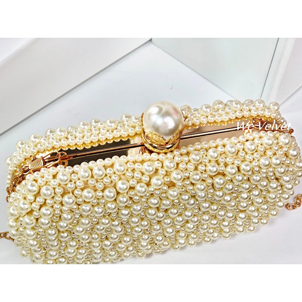Poseta clutch aurie cu perlute - eMAG.ro