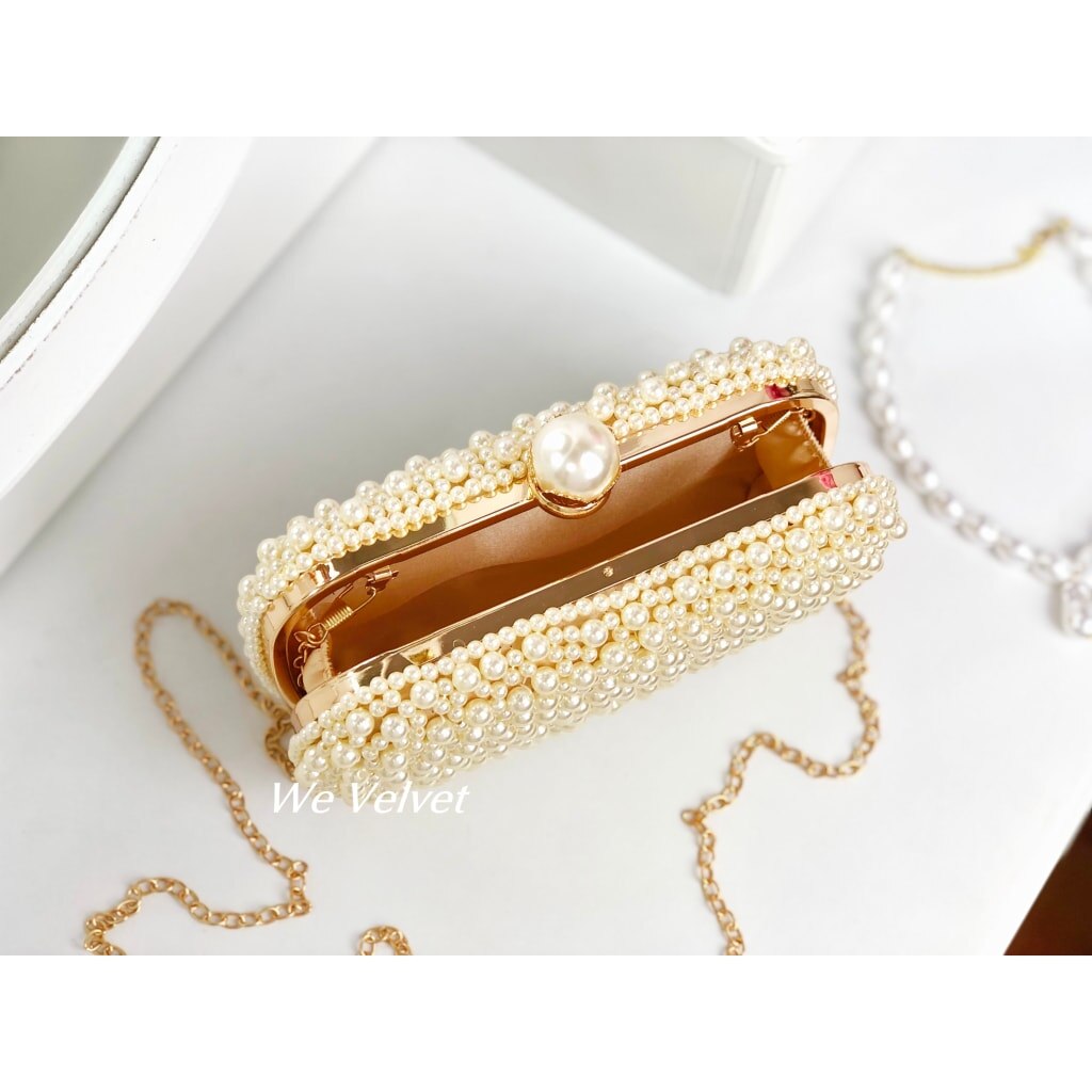 Poseta clutch aurie cu perlute - eMAG.ro