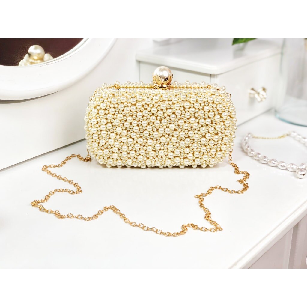 Poseta clutch aurie cu perlute - eMAG.ro