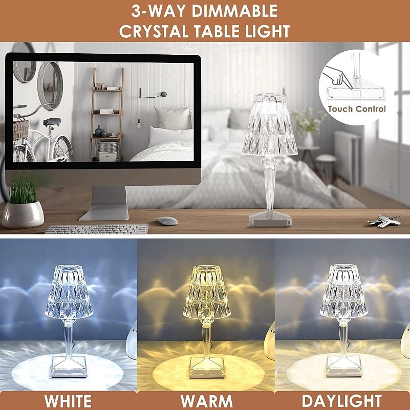 Lampa de masa Crystal Diamond, WALALLA, Acril, Incarcare USB, LED ...