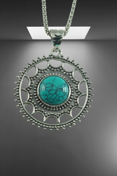 Colier din argint 925 TSR, cu pietre semipretioase turcoaz model rotund ...