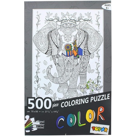 Puzzle de colorat Elefant, BBC, 6 carioci incluse, 70 x 50 cm, 500 ...