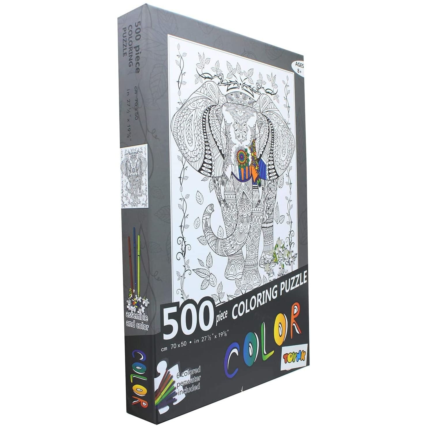 Puzzle de colorat Elefant, BBC, 6 carioci incluse, 70 x 50 cm, 500 ...