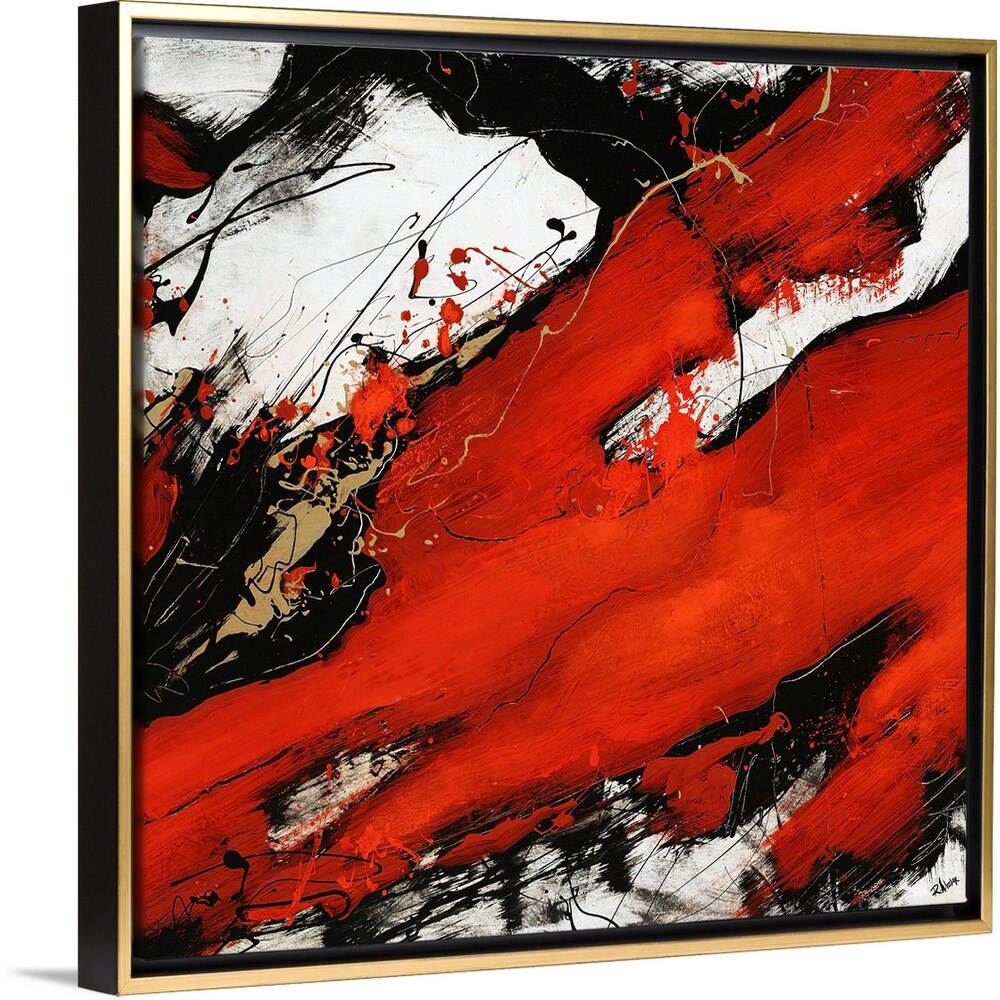 Tablou abstract pictat manual 100x100cm, inramat, rosu, alb, negru ...
