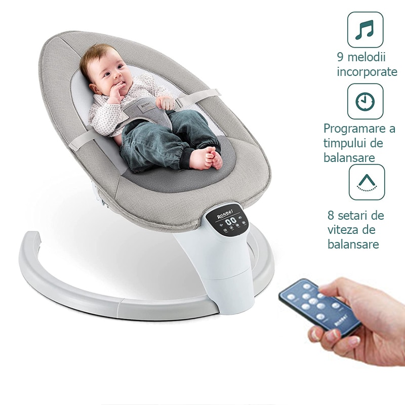 Balansoar bebe electric, portabil, cu conectare la priza si telecomanda ...