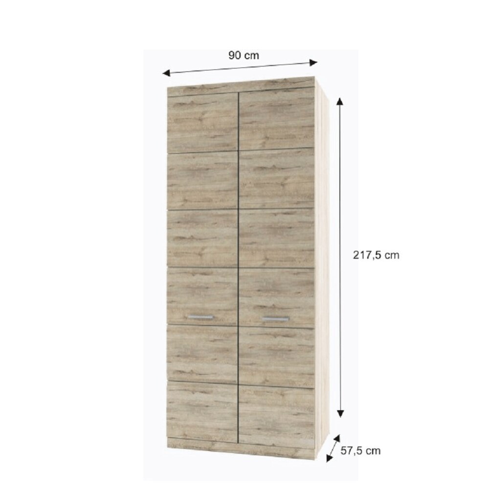 Dulap 2 usi mdf stejar San Remo Orestes 90x57,5x217,5 cm - eMAG.ro