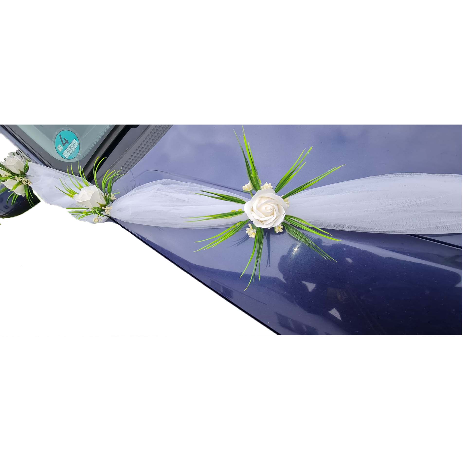 Aranjament floral, masini, tematica nunta, alb, 3m, trandafiri, Dalimag ...