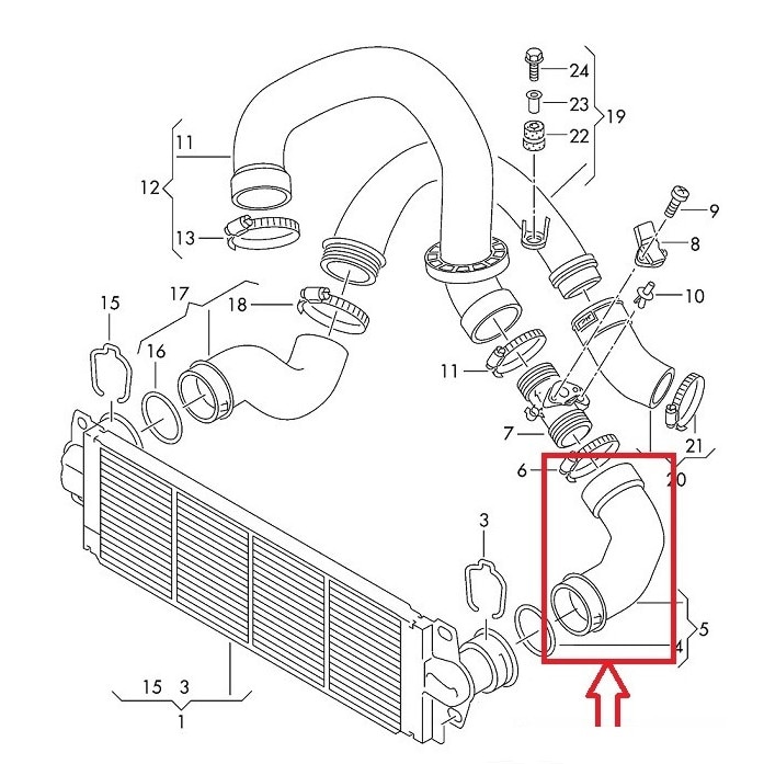 Turborury, Intercooler légtömlő, Vw Transporter T5 2.0 tdi 7E0145790 ...