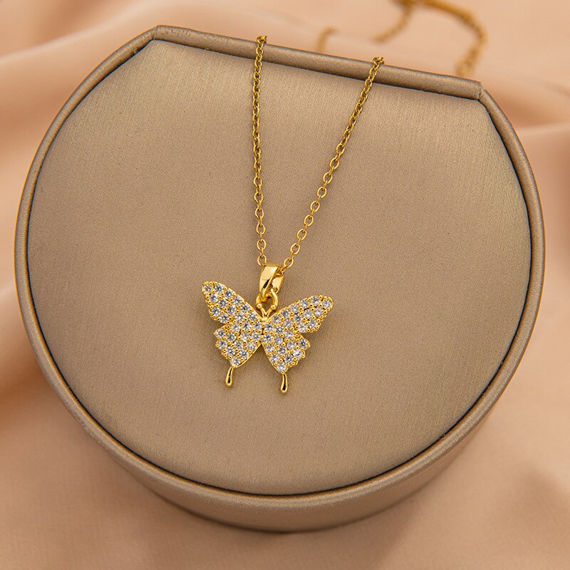 Colier dama, Alama/Zirconiu, Model fluture, Auriu - eMAG.ro
