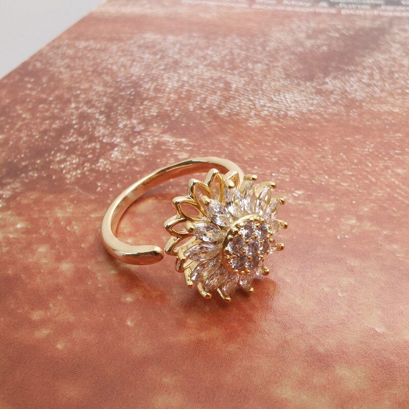 Inel dama, Alama/Zirconiu, Model floarea-soarelui, Auriu - eMAG.ro
