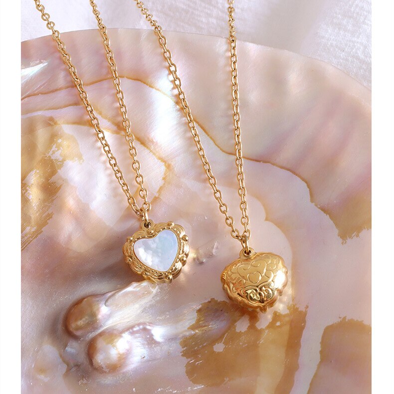 Colier dama, Alama/Perla, Model inima, Auriu - eMAG.ro