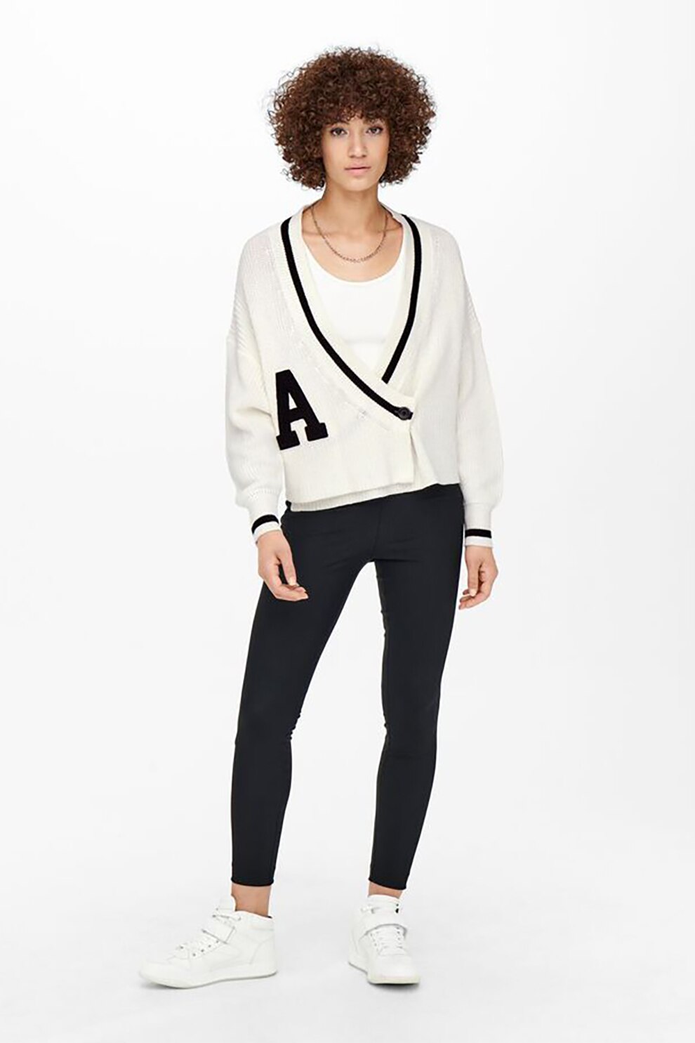 Only, Жилетка с копчета и шпиц, Мръснобял, Черен, XS - eMAG.bg