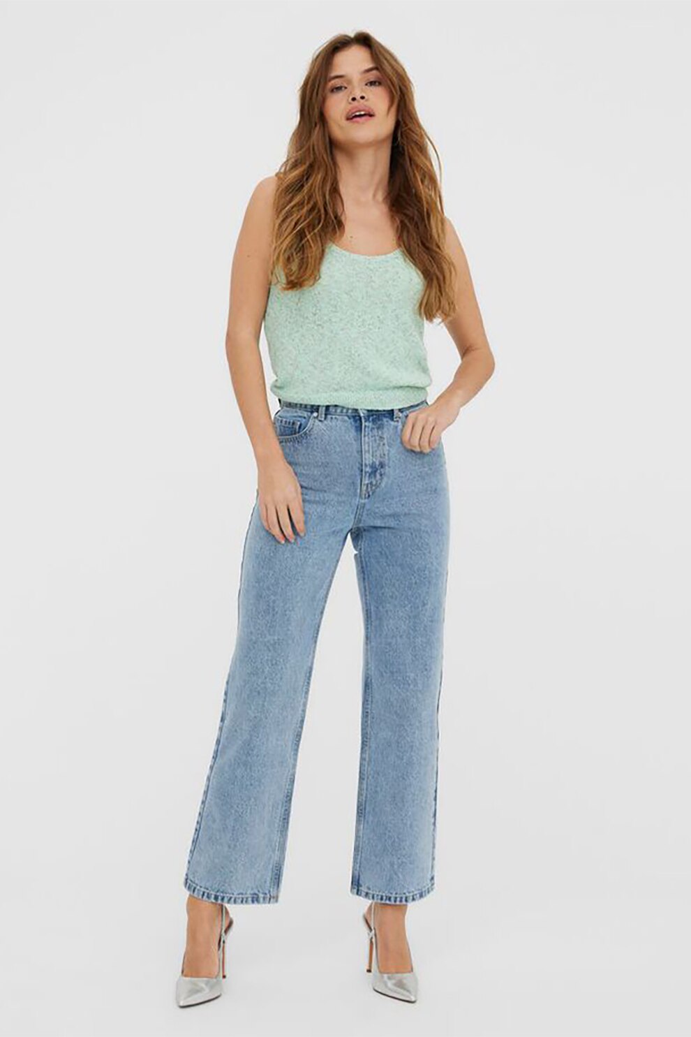 Vero Moda, Blugi drepti cu talie inalta, Albastru deschis, W27-L32 ...