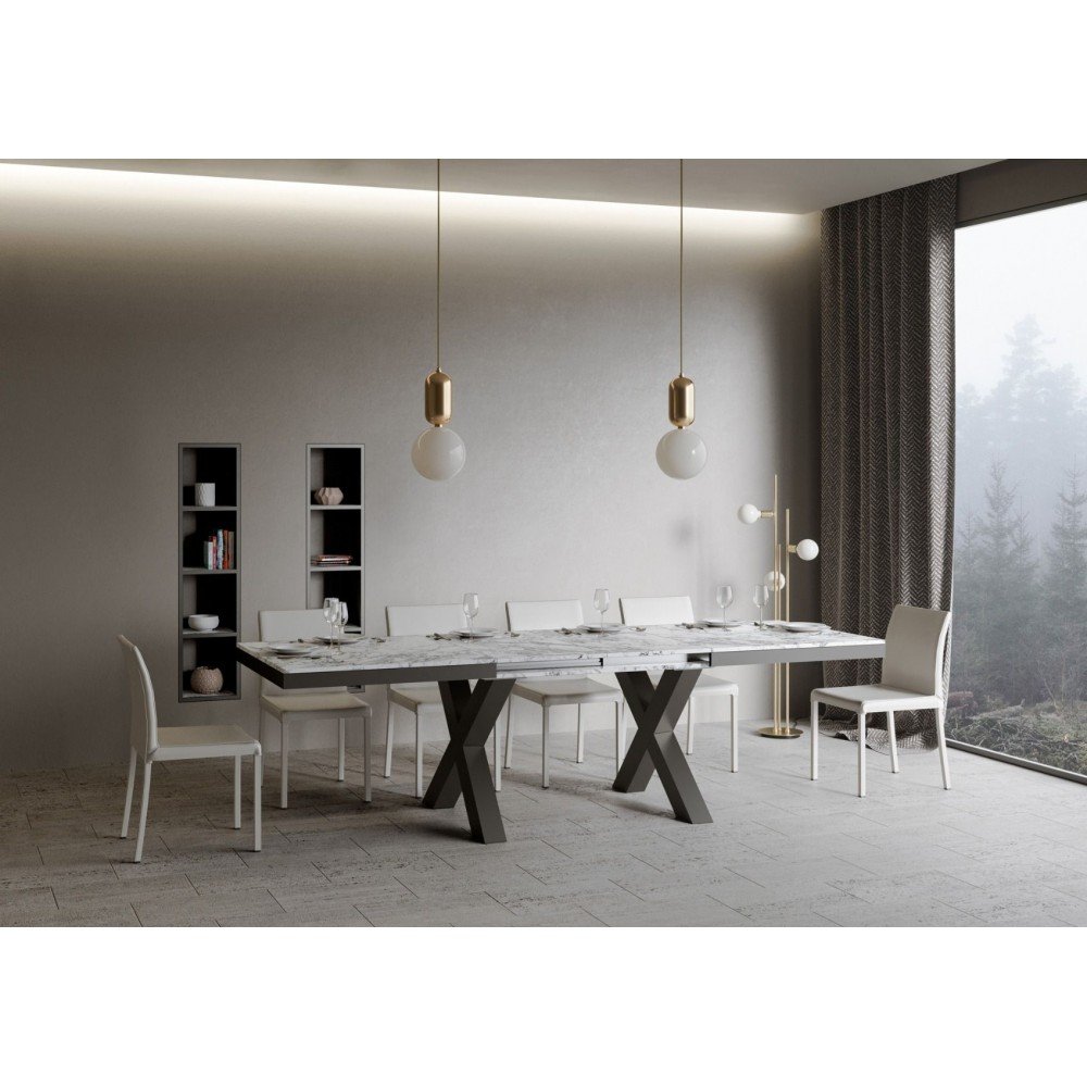 Masa extensibila, Metal/Lemn, 160x90x77cm, Extinsa 212 / 264cm, Negru ...