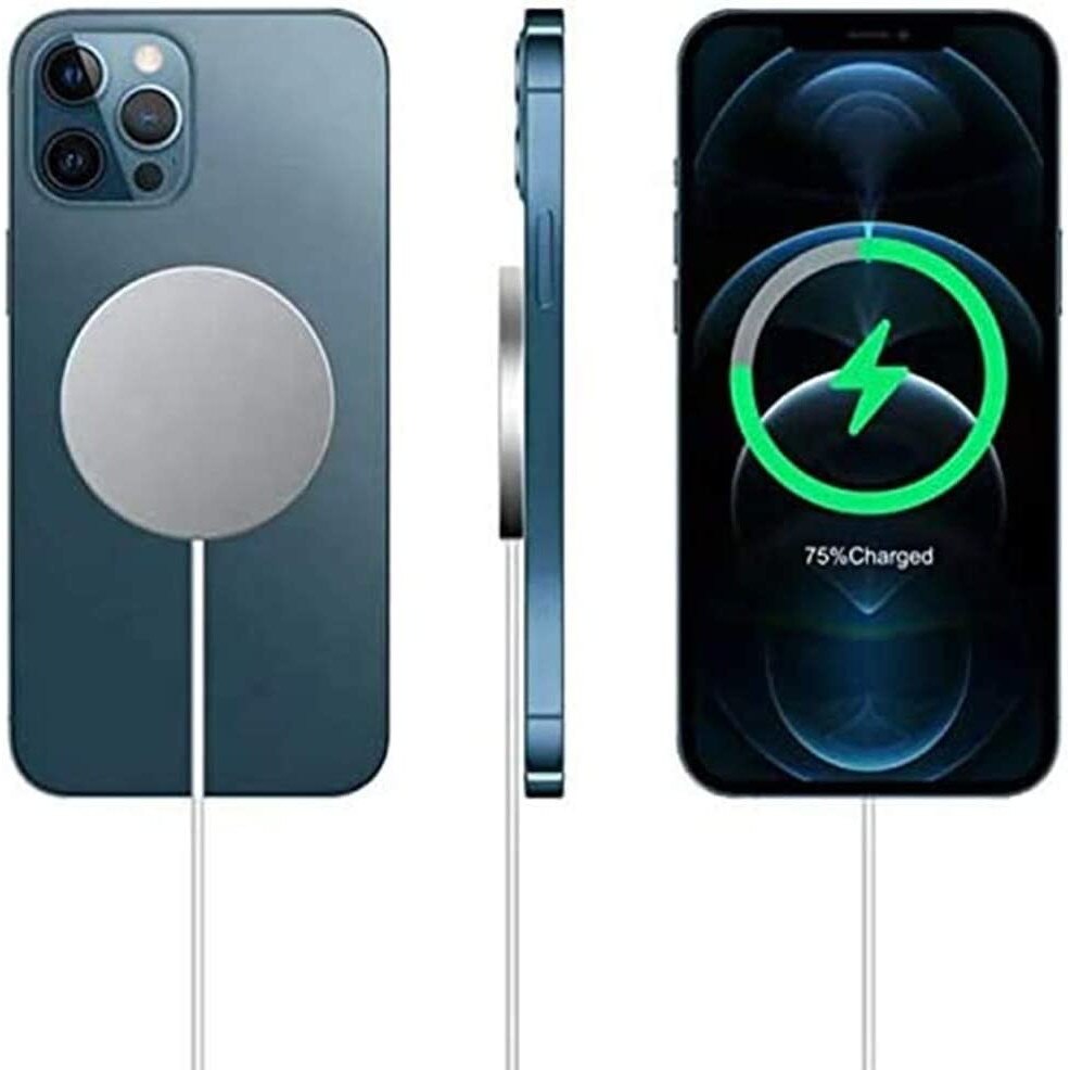 Магнитно безжично зарядно HNSMART, Бял, 15W, Съвместимо с IPhone 12 ...