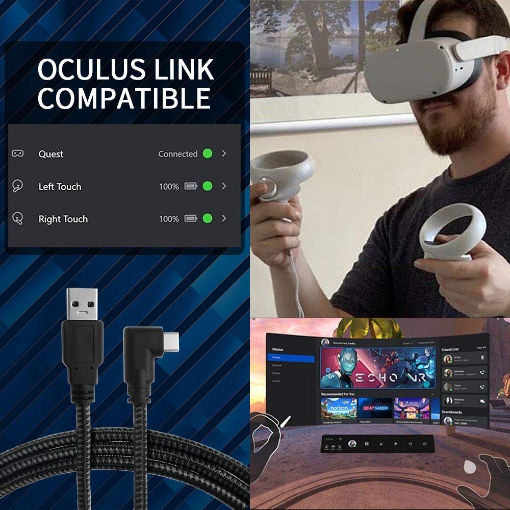 Кабел за данни, HNSMART, за VR очила, найлон, съвместим с Oculus Quest ...