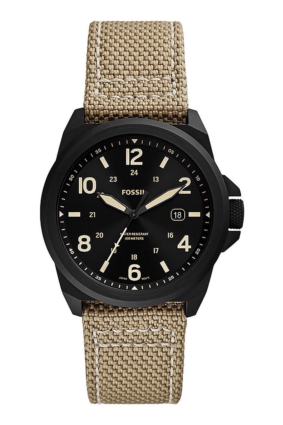 Fossil, Ceas quartz cu o curea din material textil, Negru, Bej - eMAG.ro