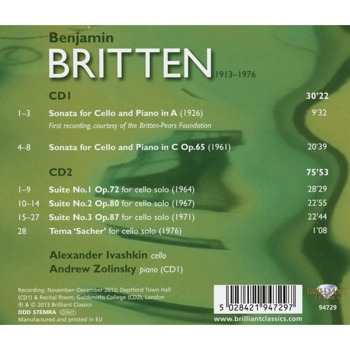 Britten - Complete Music for Cello Solo and Cello and Piano / Alexander ...