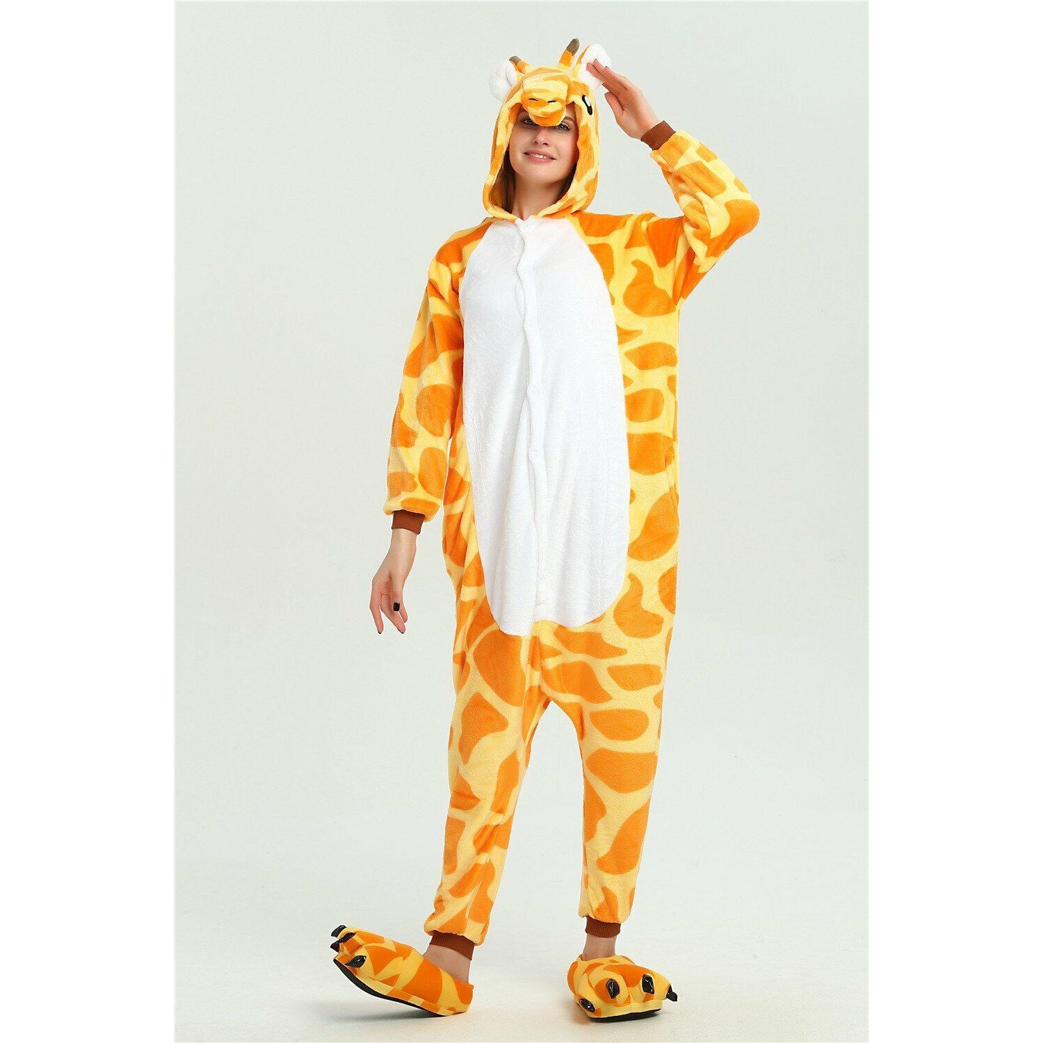 Pijama salopeta pentru copii, KIGURUMI, model Girafa, galbena, Onesie ...