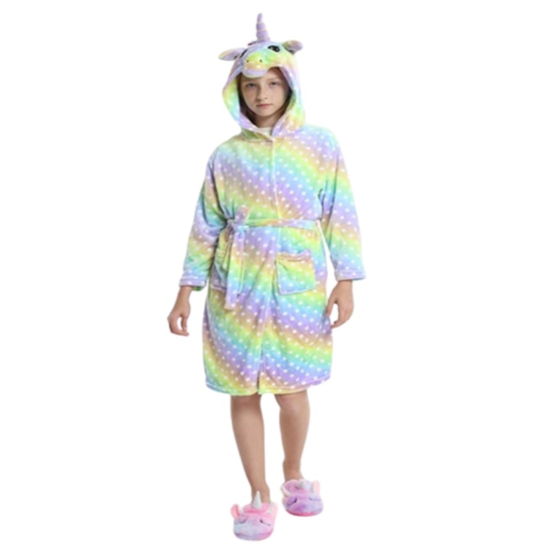 Halate de baie pentru copii, model cu Unicorn, curcubeu cu buline, 7-8 ...