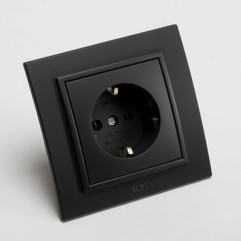 Priza Schucko Simpla Cu Impamantare 220-240, 16A, culoare Negru Mat ...