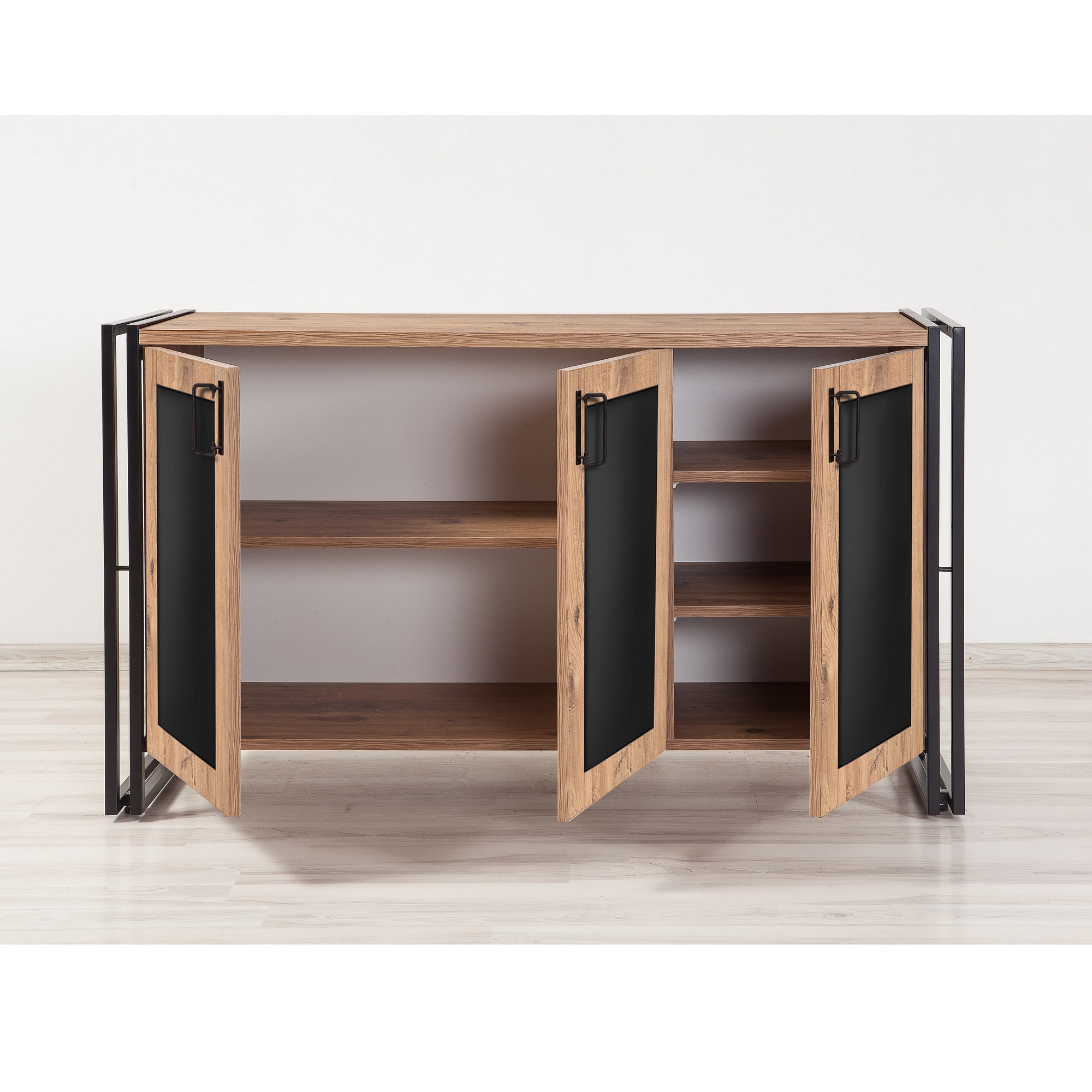 Comoda Kalune Design Arcade, PAL melaminat, 140x45x80xcm, Pin/Negru ...