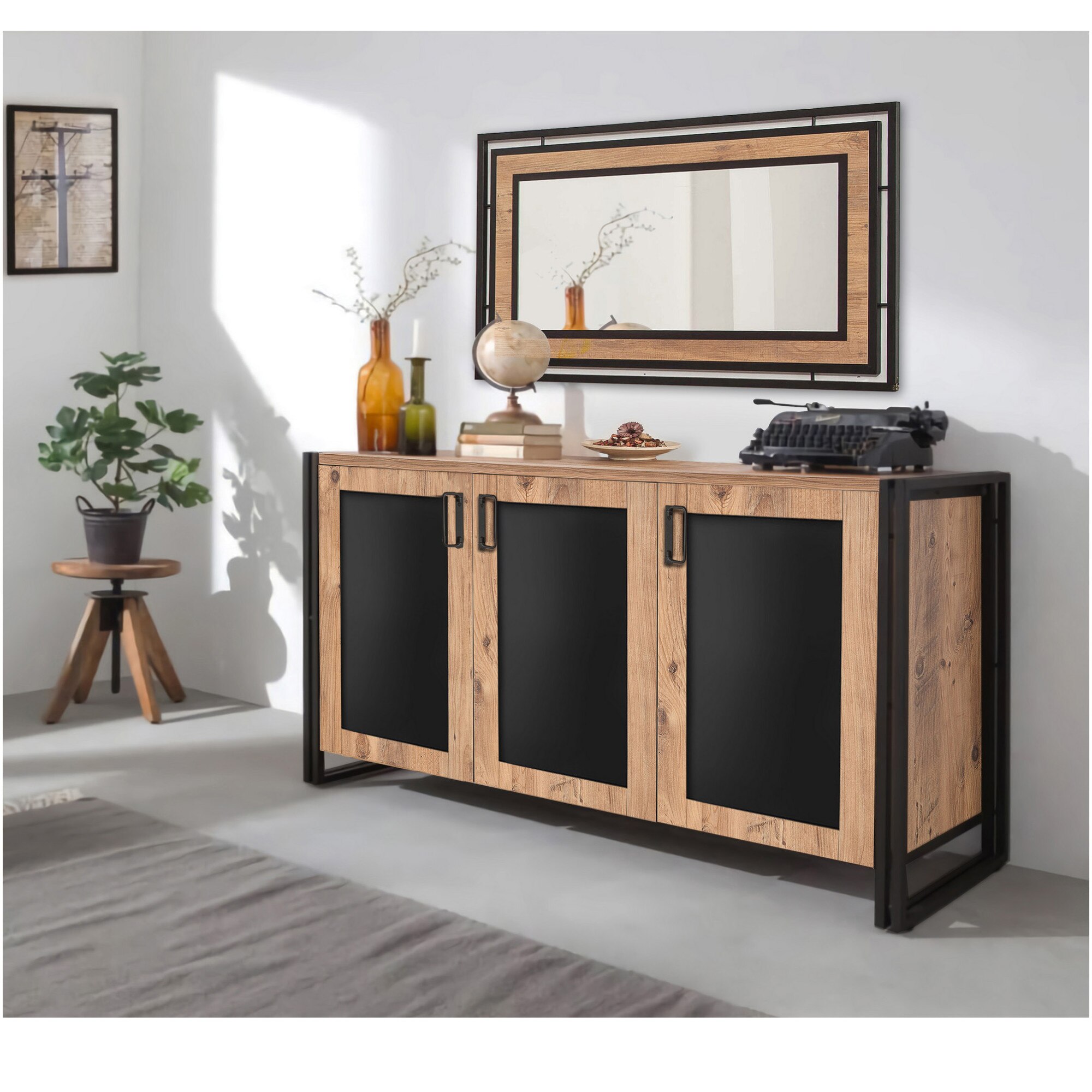 Comoda Kalune Design Arcade, PAL melaminat, 140x45x80xcm, Pin/Negru ...