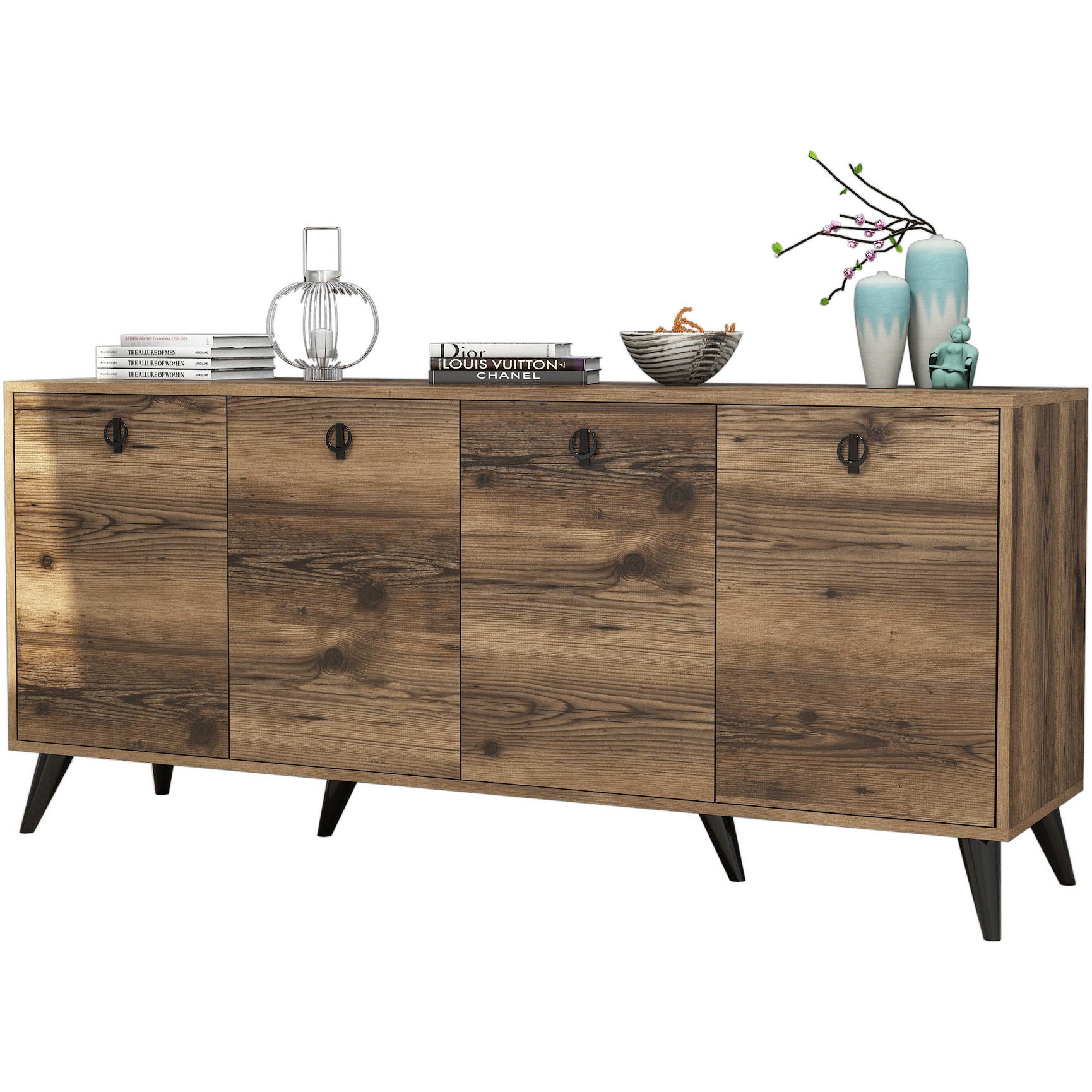 Comoda Kalune Design Elite, PAL melaminat, 180x45x80xcm, Nuc/Negru ...