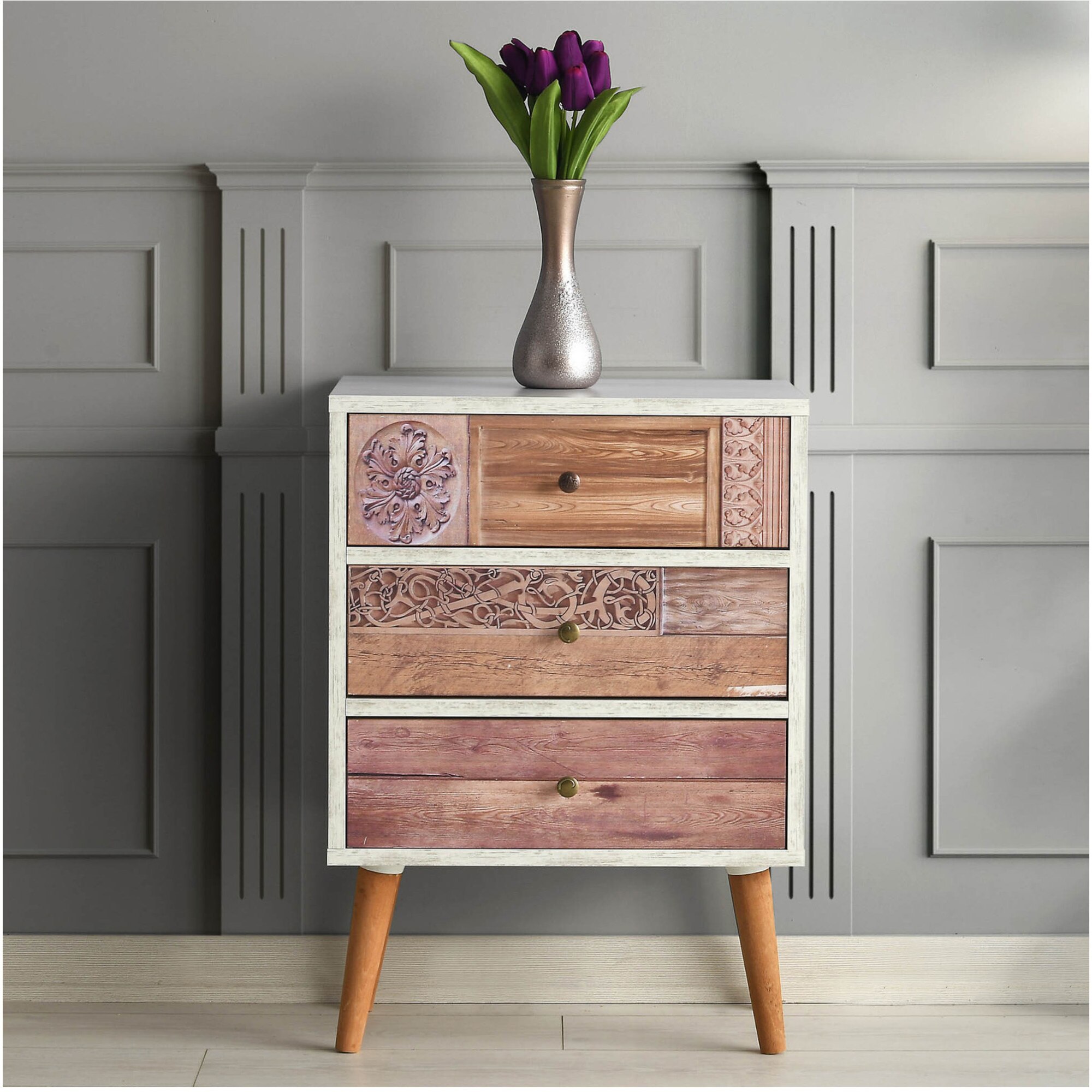 Comoda Kalune Design Siesta, 3 sertare, PAL melaminat, 50x35x68xcm, Alb ...