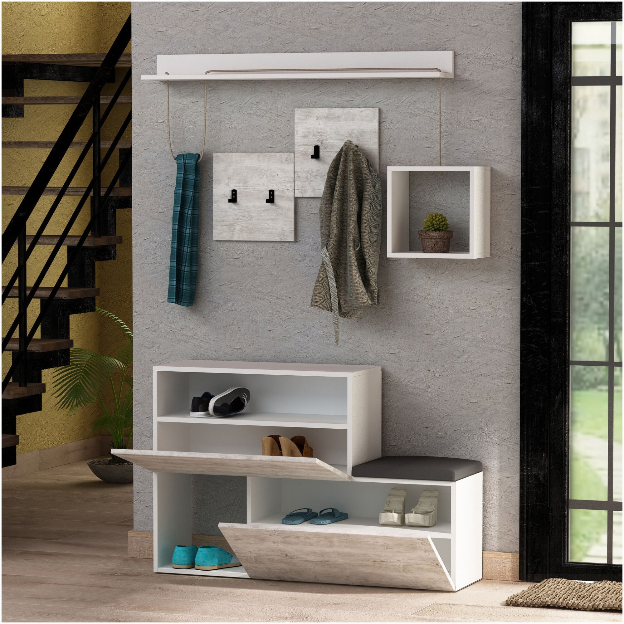 Cuier Kalune Design Holly, PAL melaminat, 120x40x78xcm, Gri - eMAG.ro