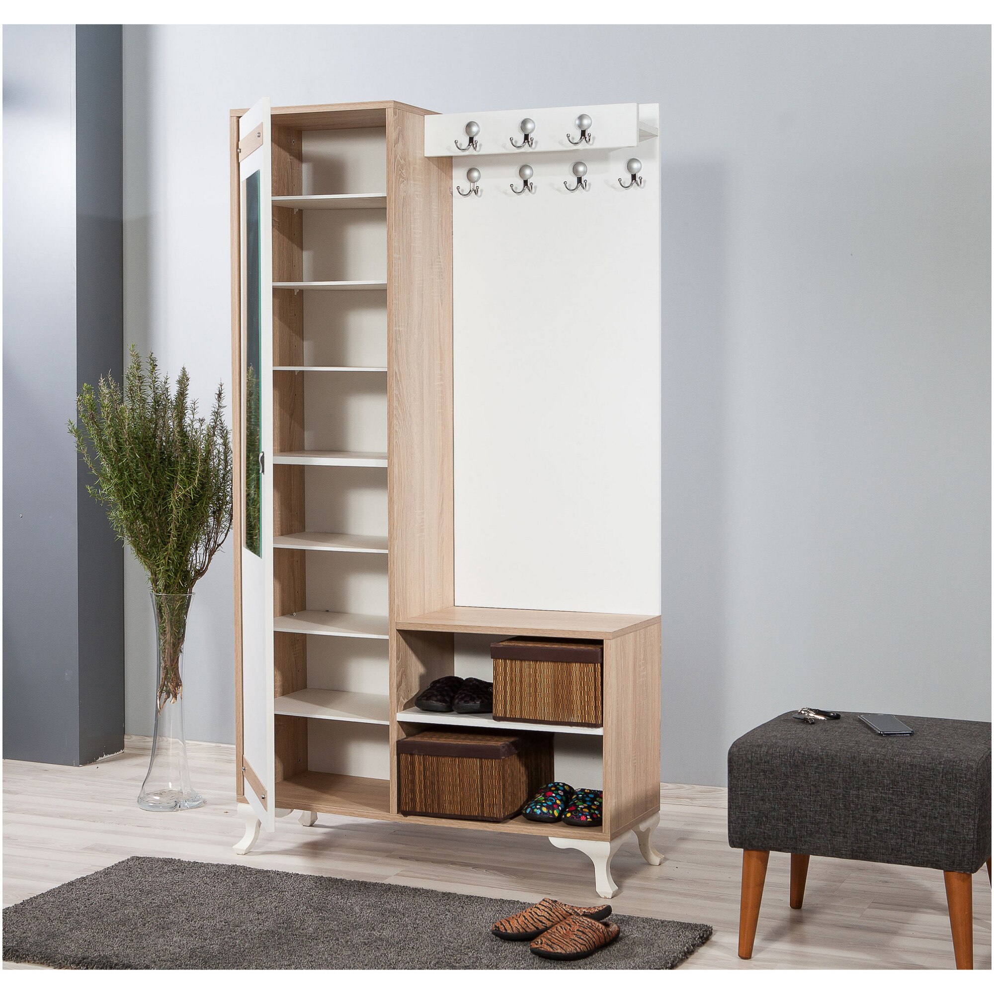 Cuier Kalune Design Pete, PAL melaminat, 100x36x190xcm, Sonoma/Stejar ...