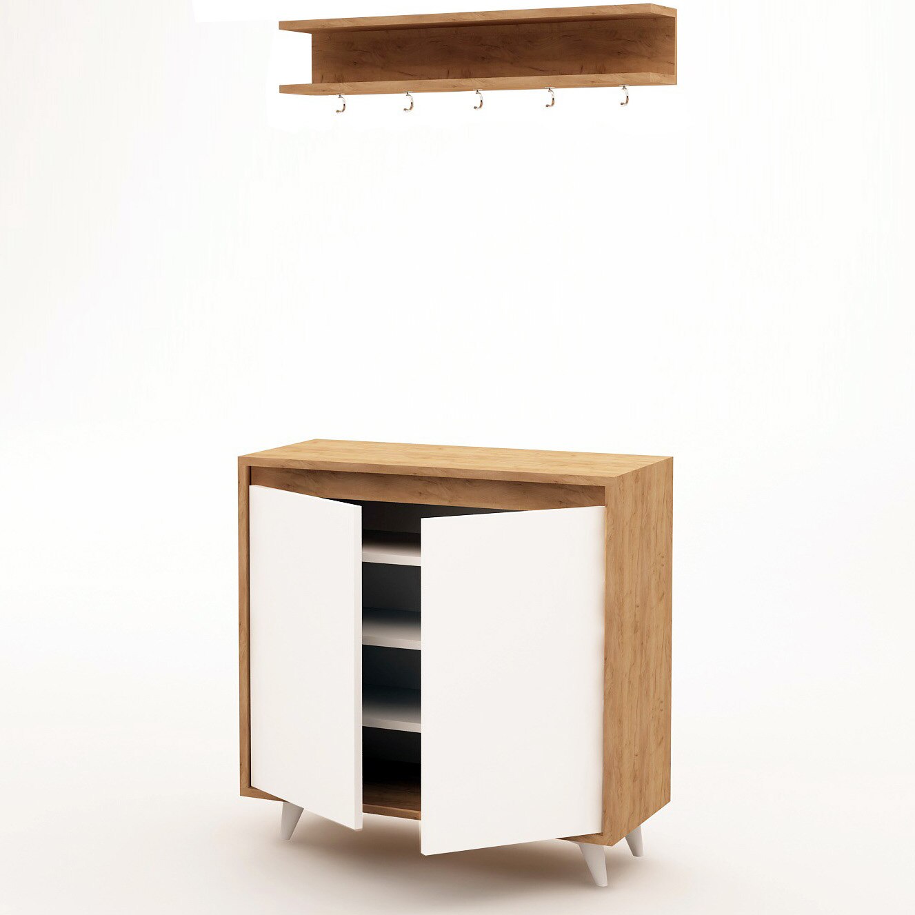 Cuier Kalune Design Ruth, PAL melaminat, 80x100x35xcm, Stejar/Alb - eMAG.ro