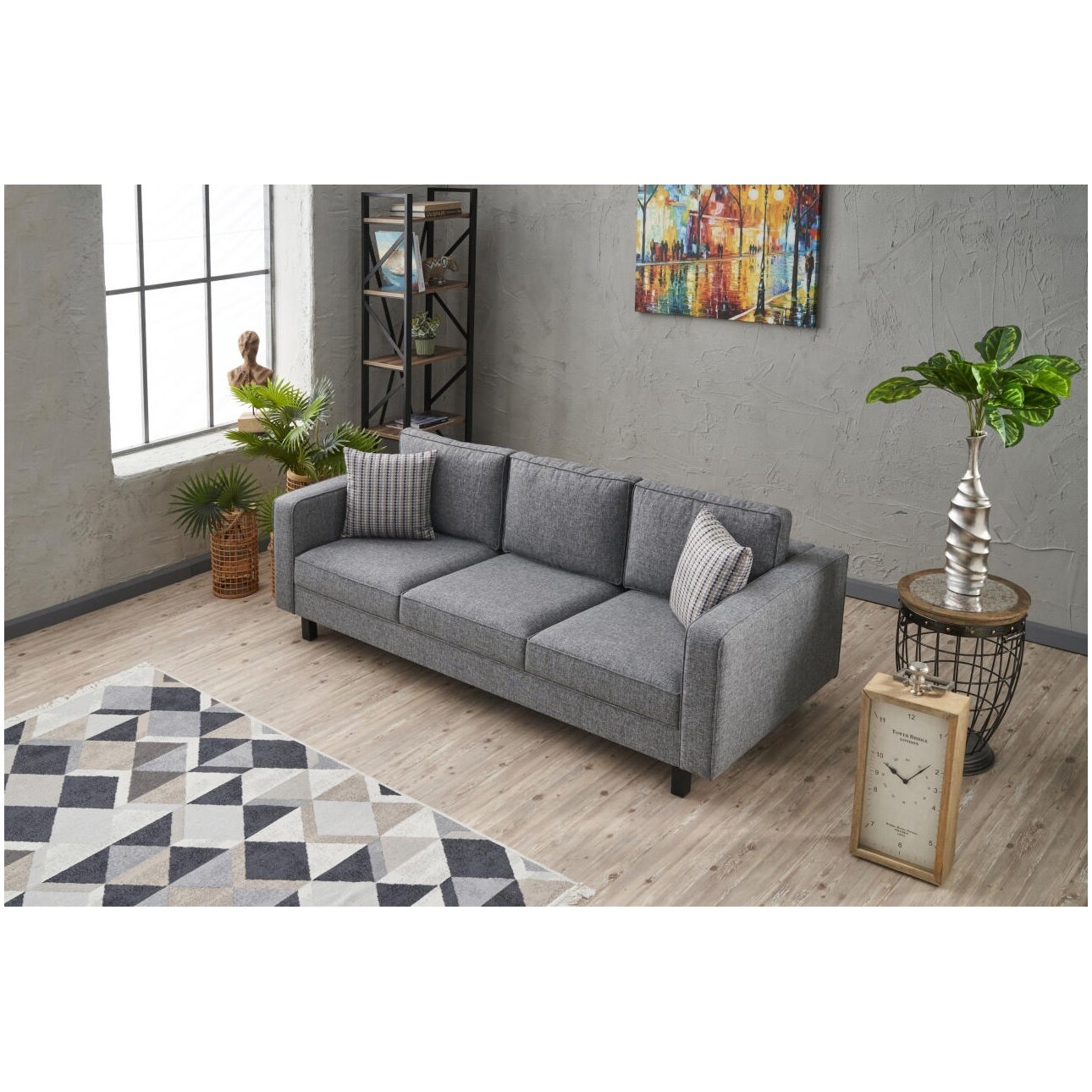 Canapea fixa cu 3 locuri Atelier Del Sofa Laurel, 222x91x83cm, Gri ...