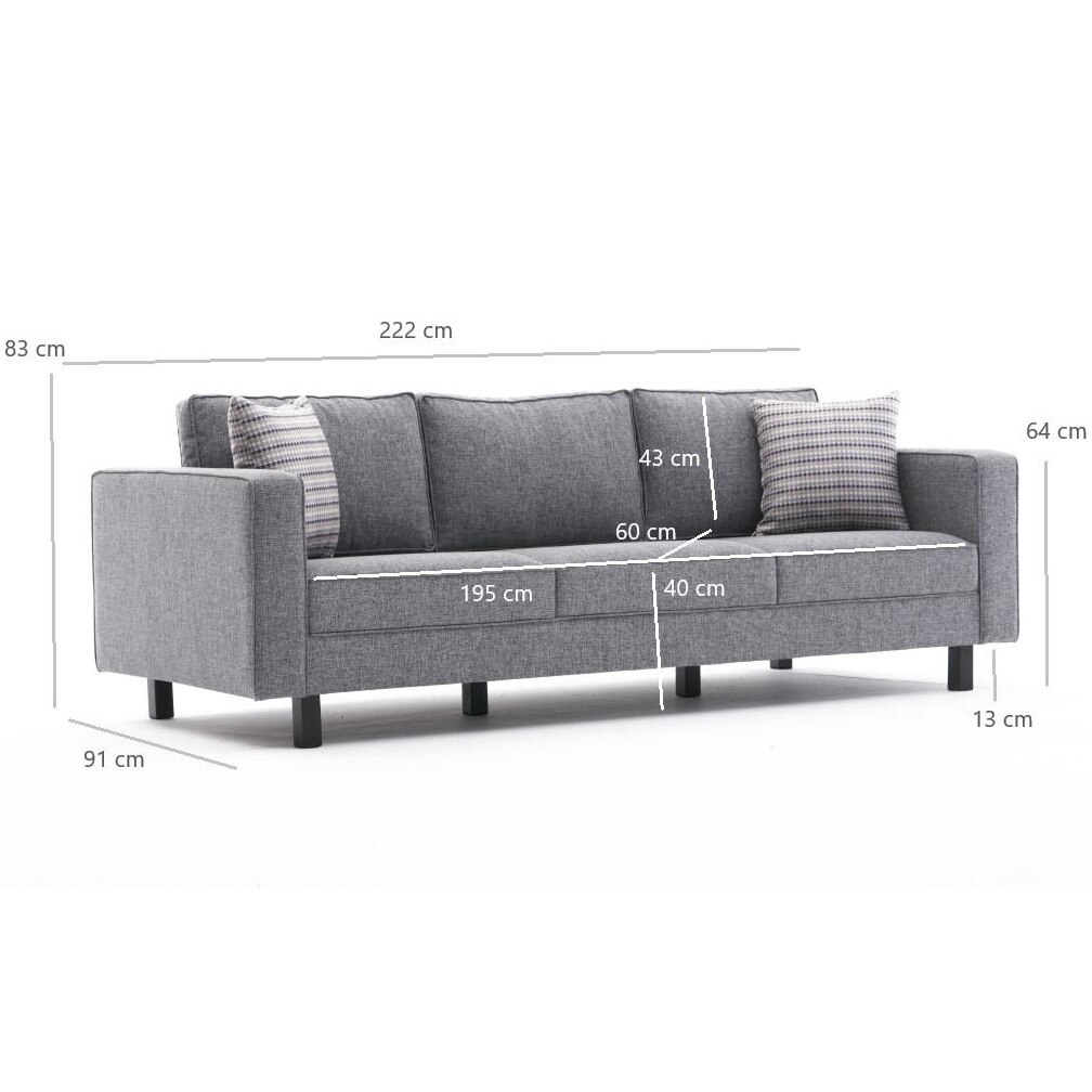 Canapea fixa cu 3 locuri Atelier Del Sofa Laurel, 222x91x83cm, Gri ...